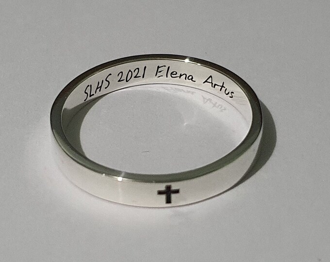 3mm CHRISTIAN CROSS RING Custom Engraved Christian Cross Symbol ...