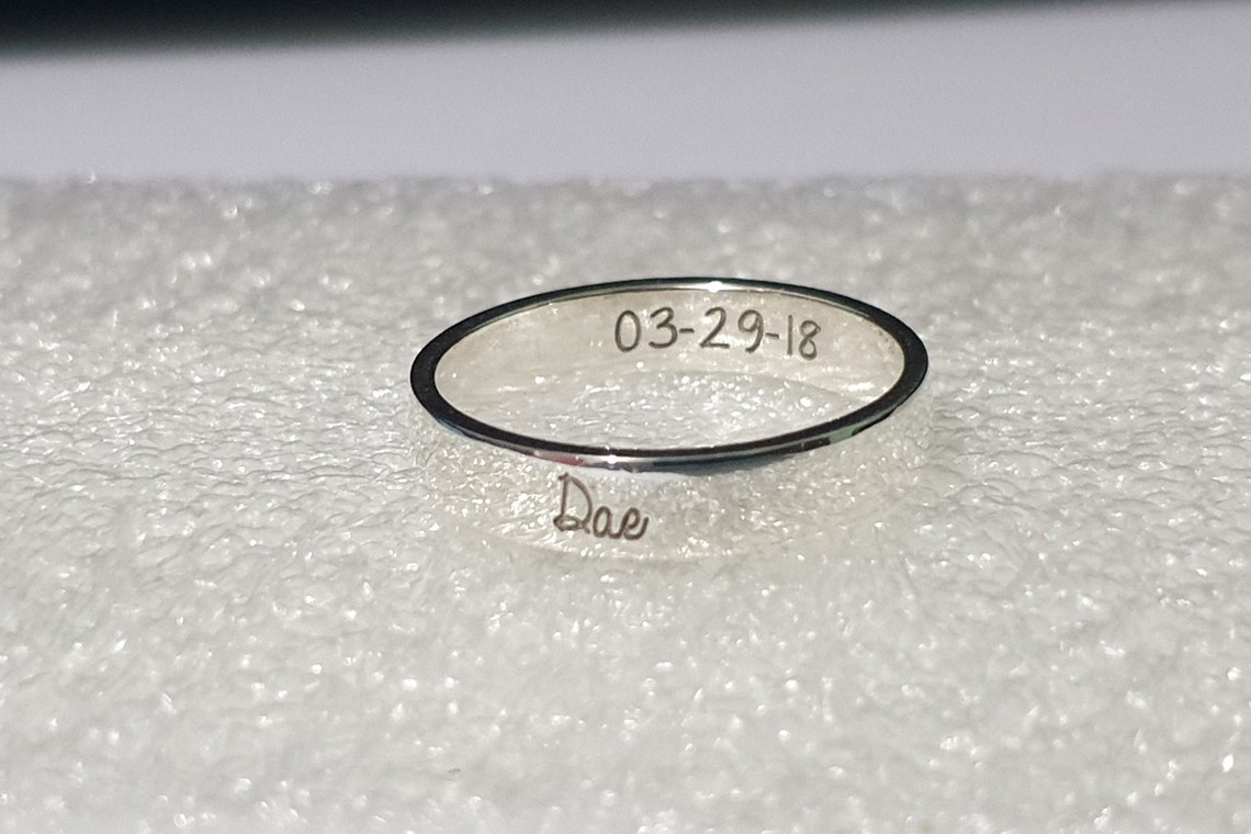 925 Silver ENGRAVED DATE RING Customized Personalized Number | Etsy