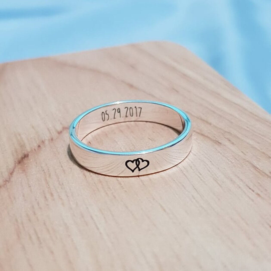 4 Mm COUPLE RING,PERSONALIZED Ring,custom Engraved Heart, Promise Ring ...