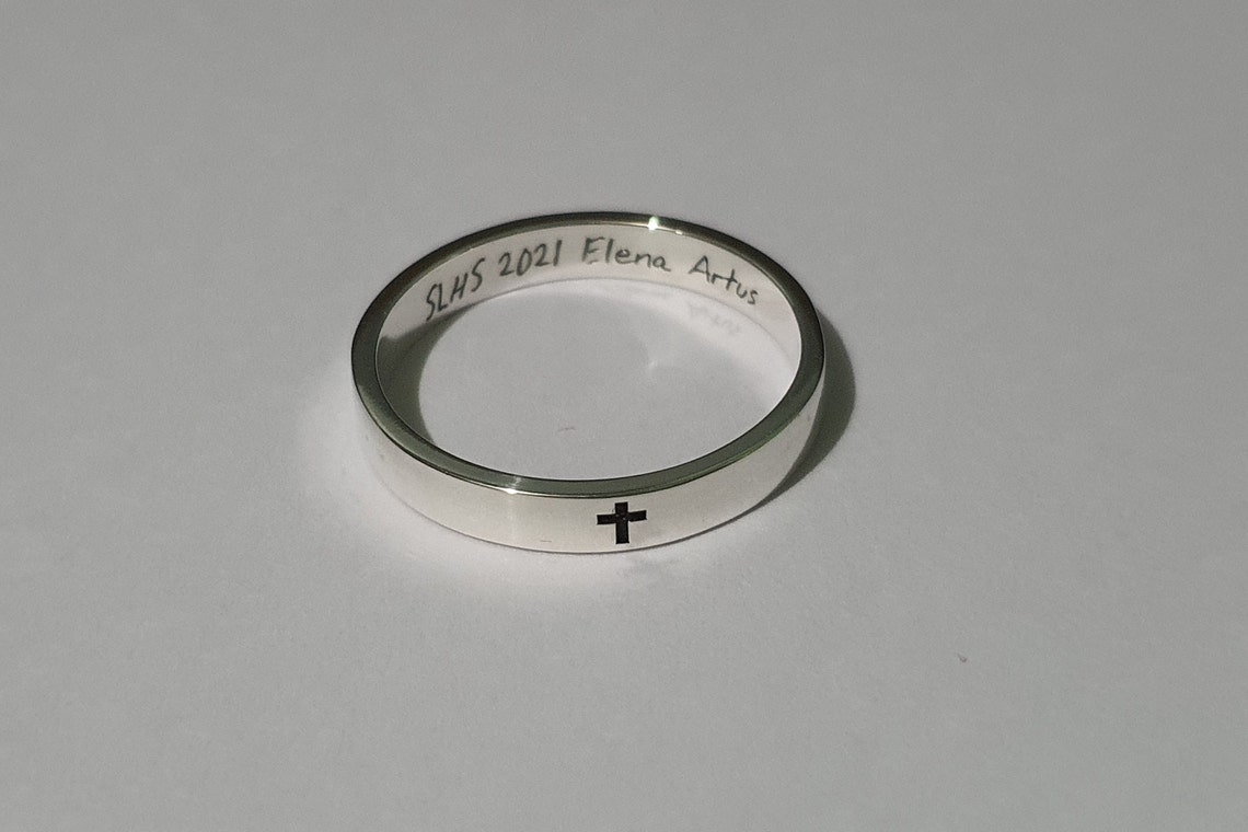 3mm CHRISTIAN CROSS RING Custom Engraved Christian Cross | Etsy