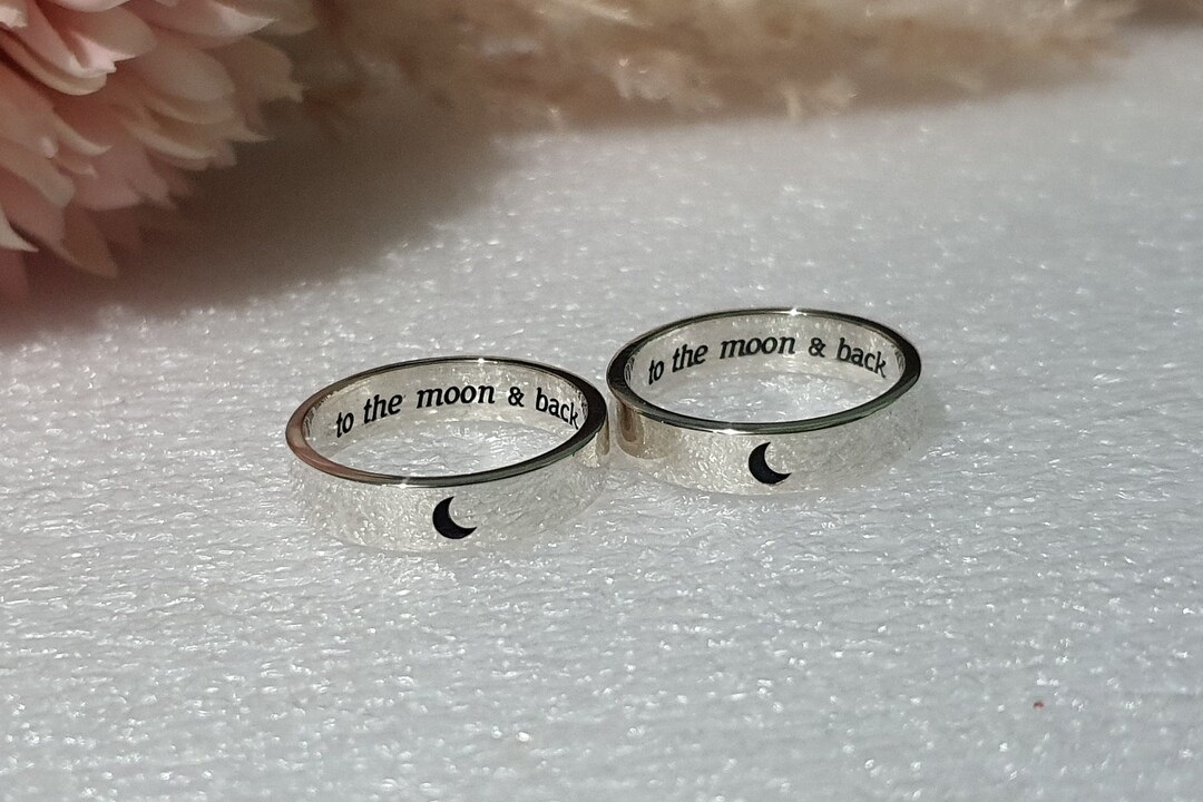 4mm Sterling Silver Custom CRESCENT MOON RING Engraved, Customized ...