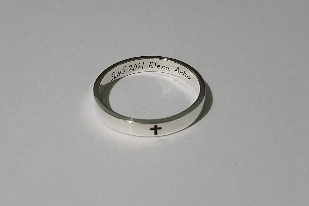 3mm CHRISTIAN CROSS RING Custom Engraved Christian Cross Symbol ...