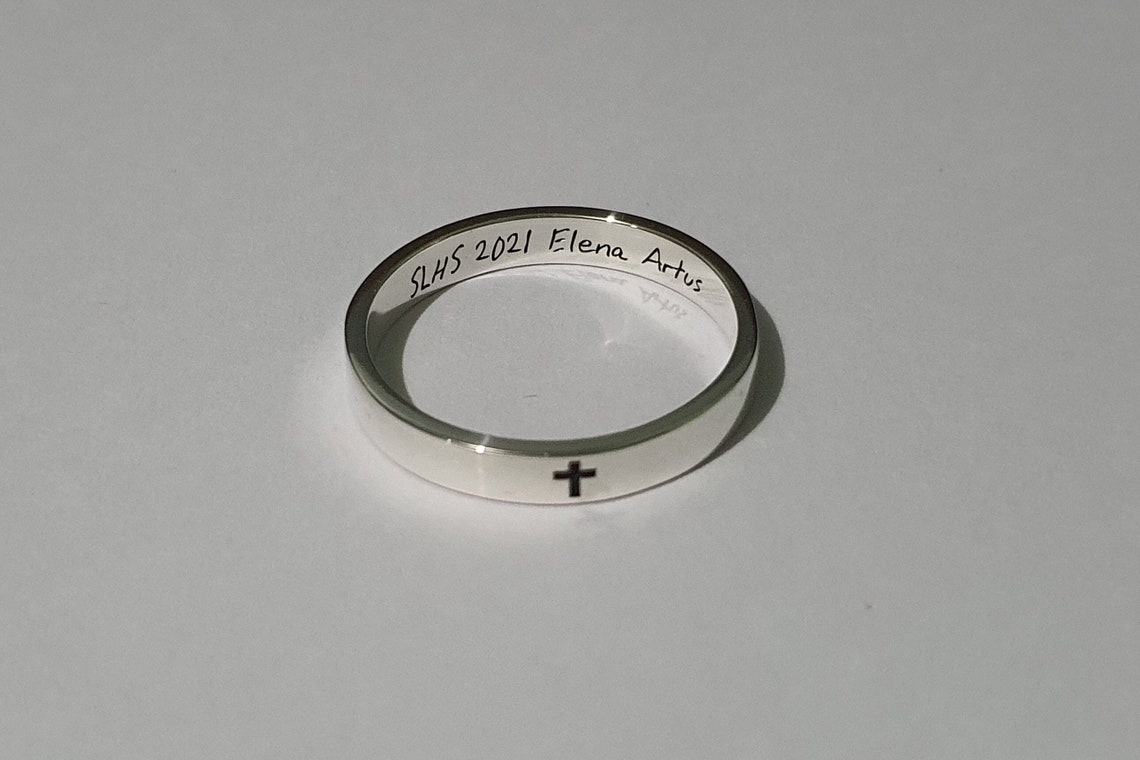 3mm CHRISTIAN CROSS RING Custom Engraved Christian Cross | Etsy