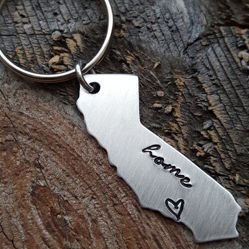 Home Keychain ANY State Kechain Personalized Hand Stamped - Etsy