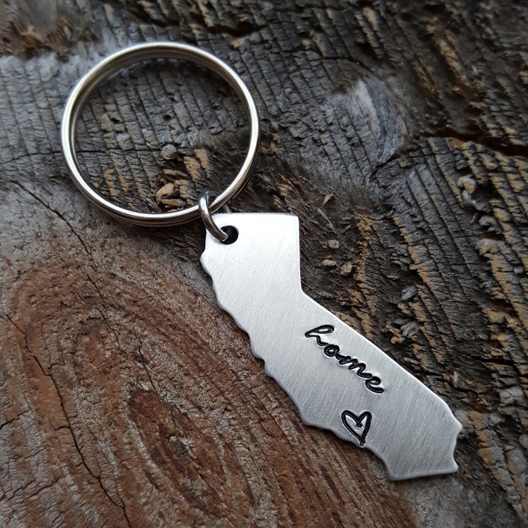 Home Keychain ANY State Kechain Personalized Hand Stamped Keychain Long ...