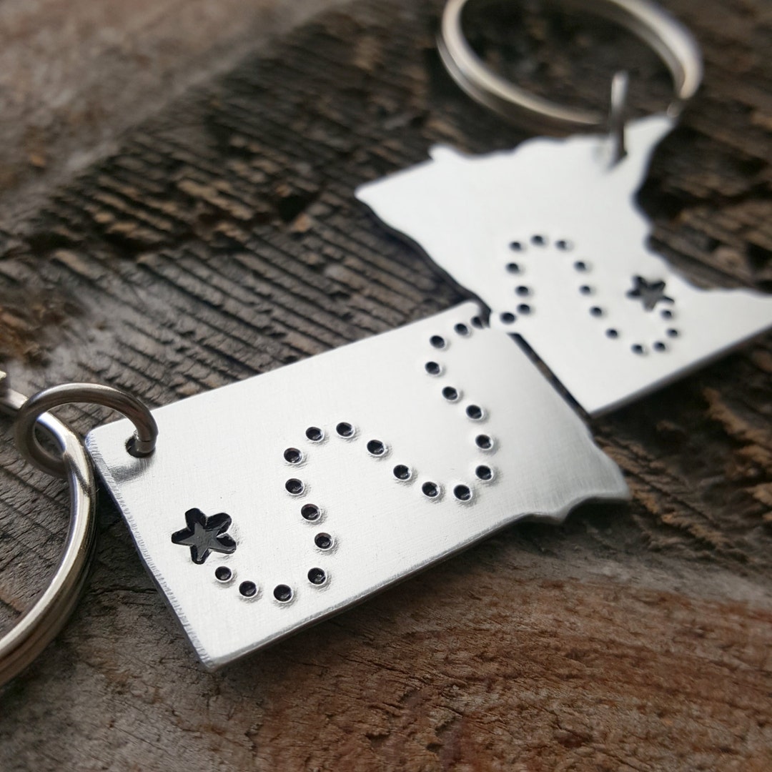 Coordinates State Keychain Set ANY State Hand Stamped Gift Long ...