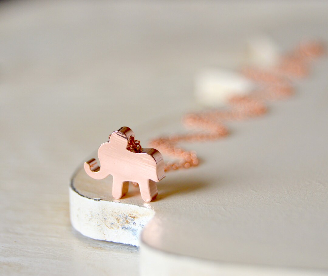 Rose Gold Elephant Necklace Dainty Charm Pendant Necklace on 18 Inch ...