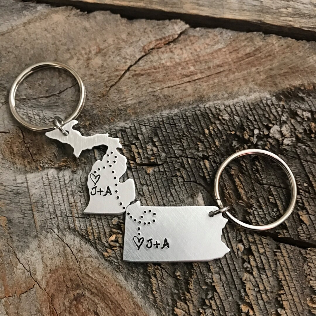 Personalized Initials Keychain ANY State Hand Stamped Keychain Gift ...