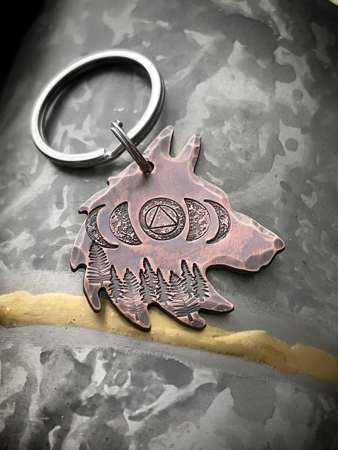 Copper Wolf Sobriety Keychain Sobriety Token Sobriety Coin - Etsy