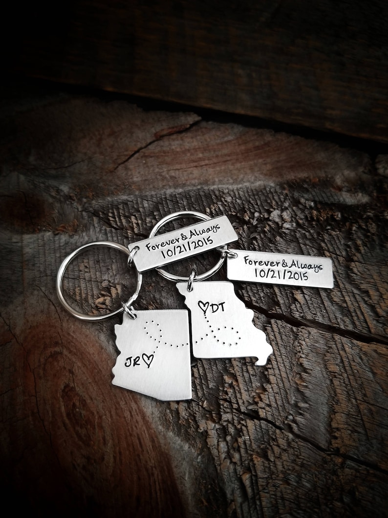 Custom State Keychain With Date Charm Pick Your State or Country Long ...
