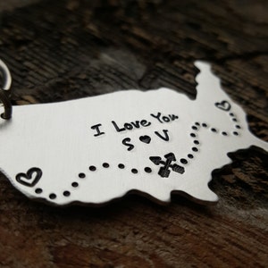 LARGE Custom USA State Keychain Any States US Hand Stamped Gift Long ...