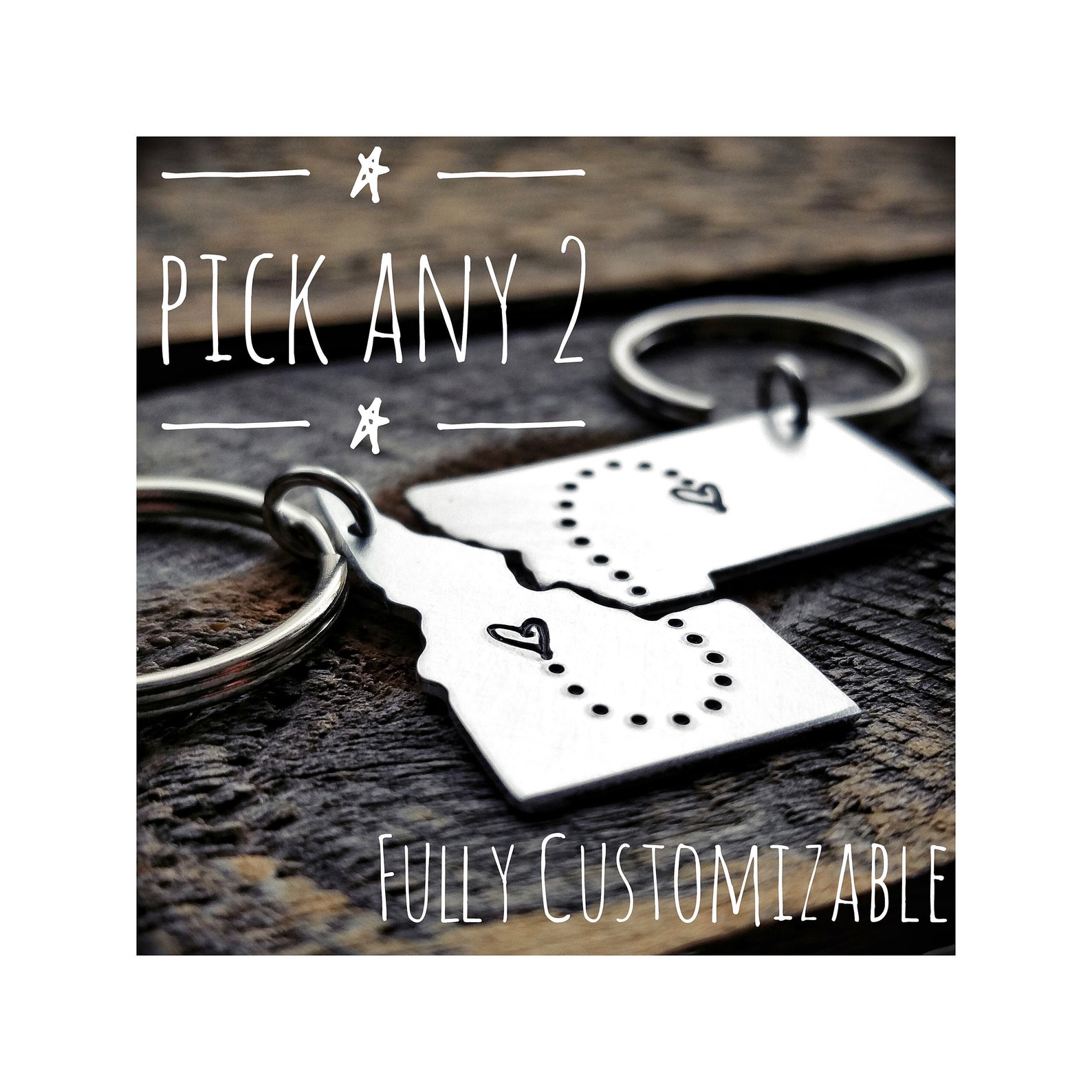 Pick ANY 2 State Keychain Set Personalized Hand Stamped Gift - Etsy