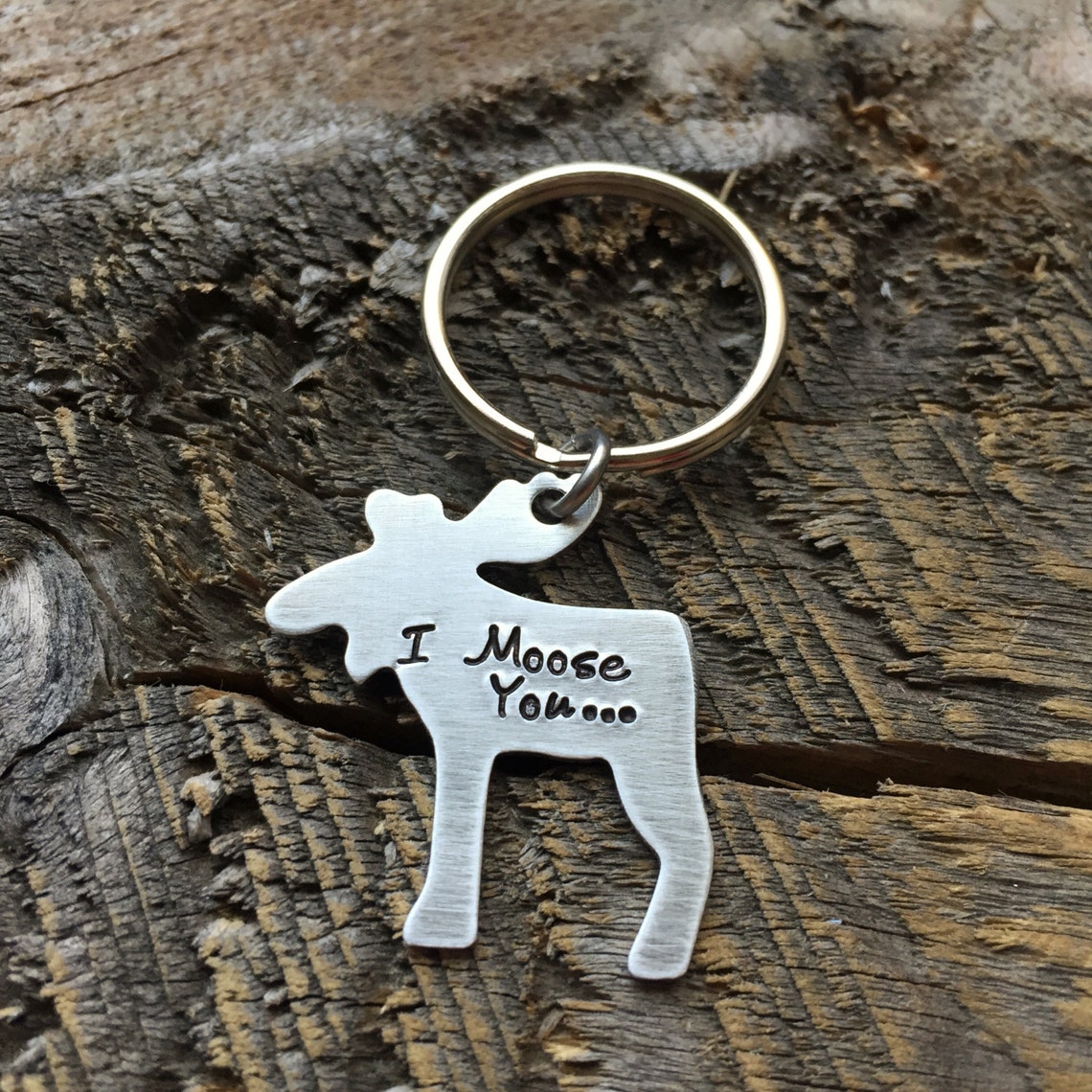 Hand Stamped Moose Keychain I Moose You I Miss You Keychain | Etsy