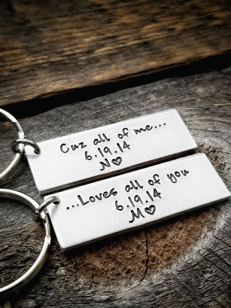 Personalized Tag Keychain All of Me Loves All of You Gift Set Girlfriend Gift Date Keychain Long ...
