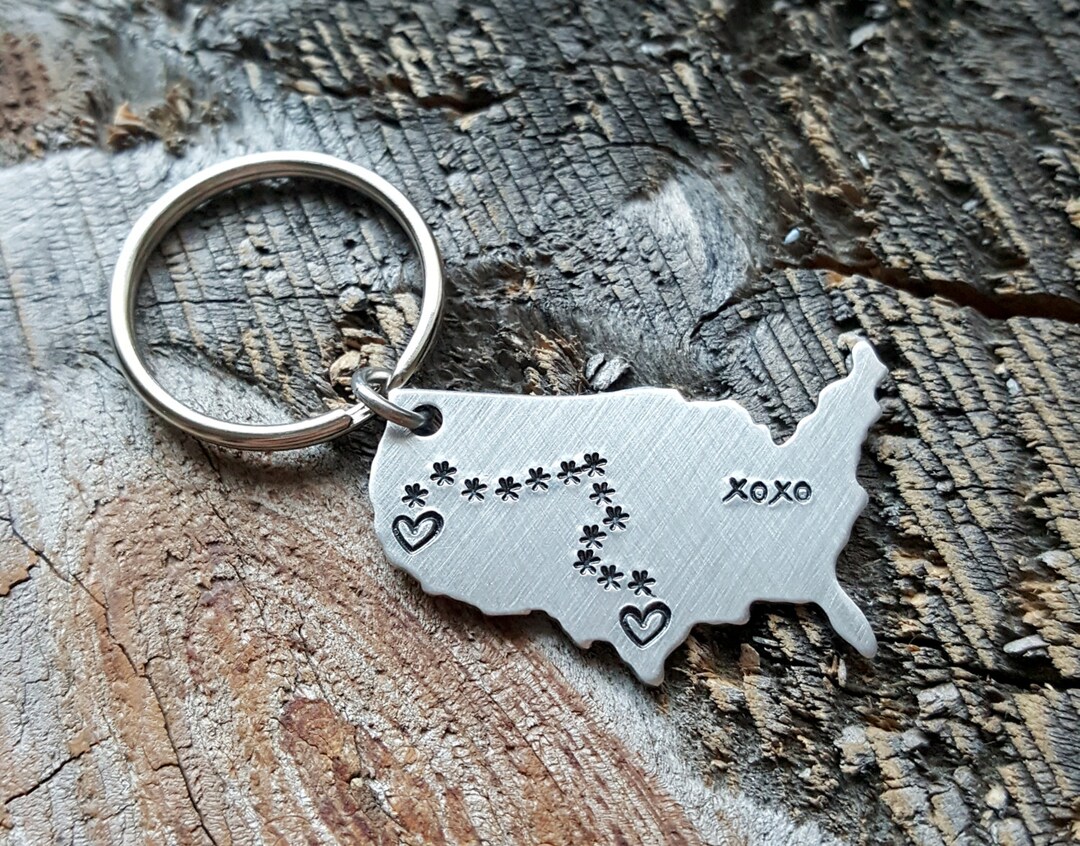 Custom XOXO USA State Keychain Any State US Hand Stamped Gift Long ...