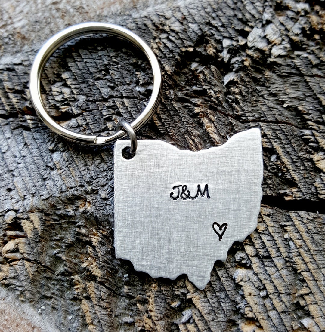 Personalized Initials Home State Keychain ANY State Hand Stamped Gift ...