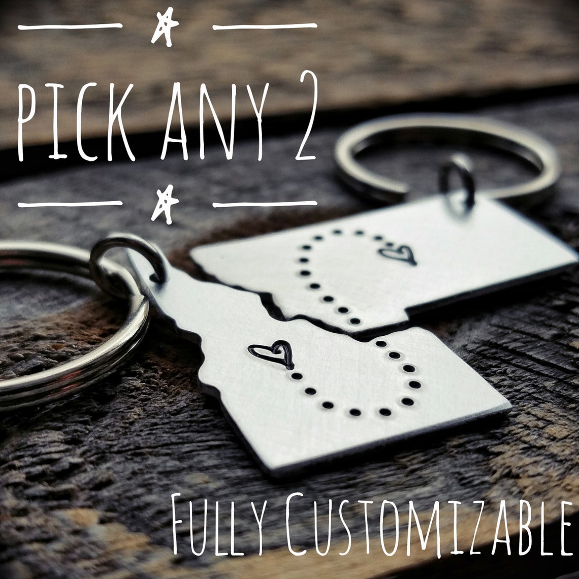 Pick ANY 2 State Keychain Set Personalized Hand Stamped Gift - Etsy