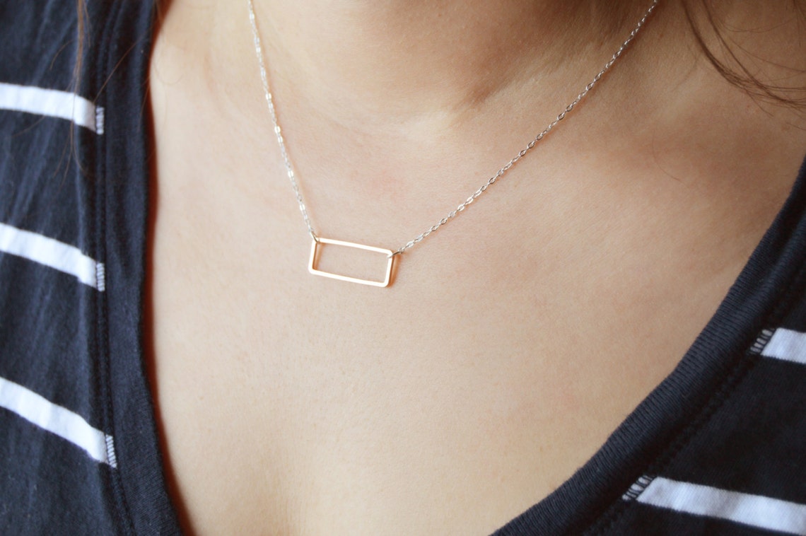 Rose Gold Wide Rectangle Connector Necklace on 18 Inch Sterling Silver ...