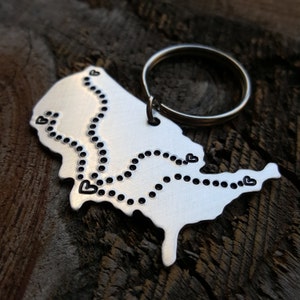 LARGE Custom USA State Keychain Any States US Hand Stamped Gift Long ...
