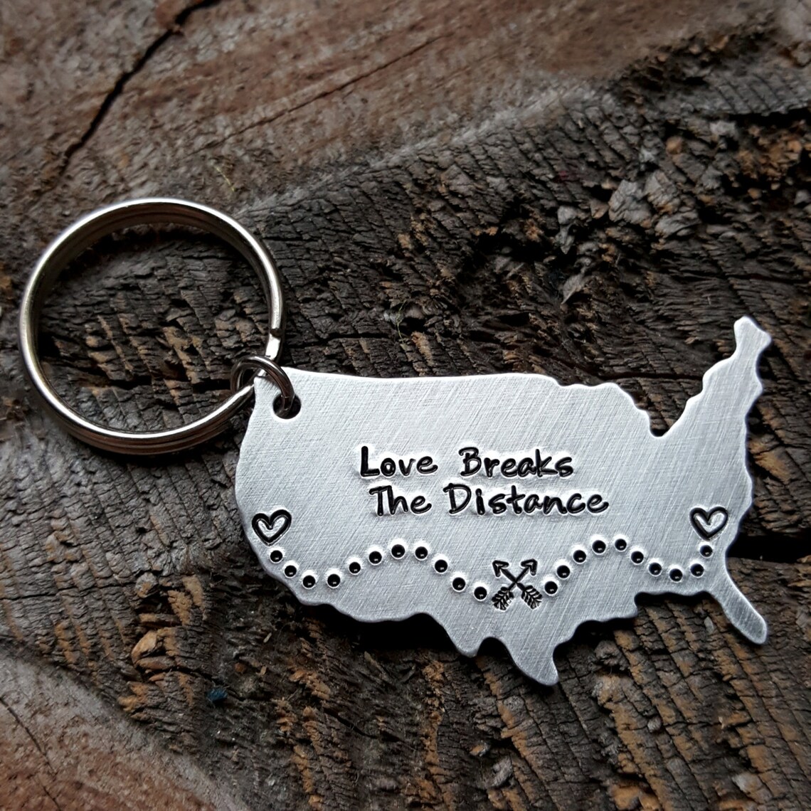 LARGE Custom USA State Keychain Any States US Hand Stamped Gift Long ...