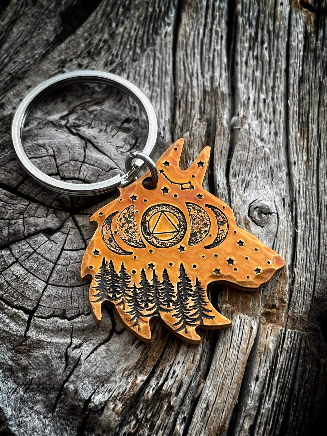 Aged Bronze Wolf Sobriety Keychain, Sobriety Token Sobriety Coin ...