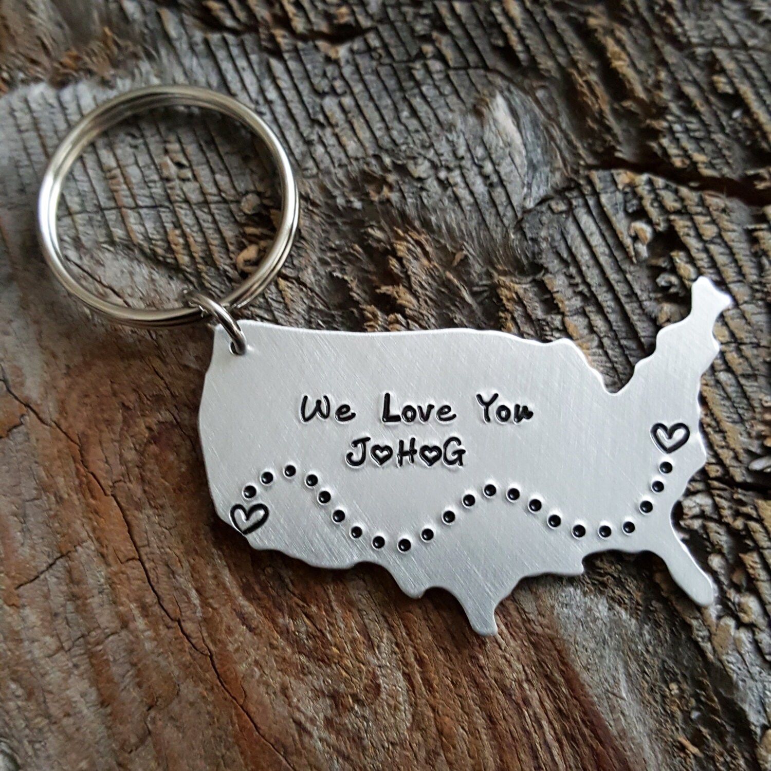 LARGE Personalized USA Keychain State Keychain Hand Stamped | Etsy