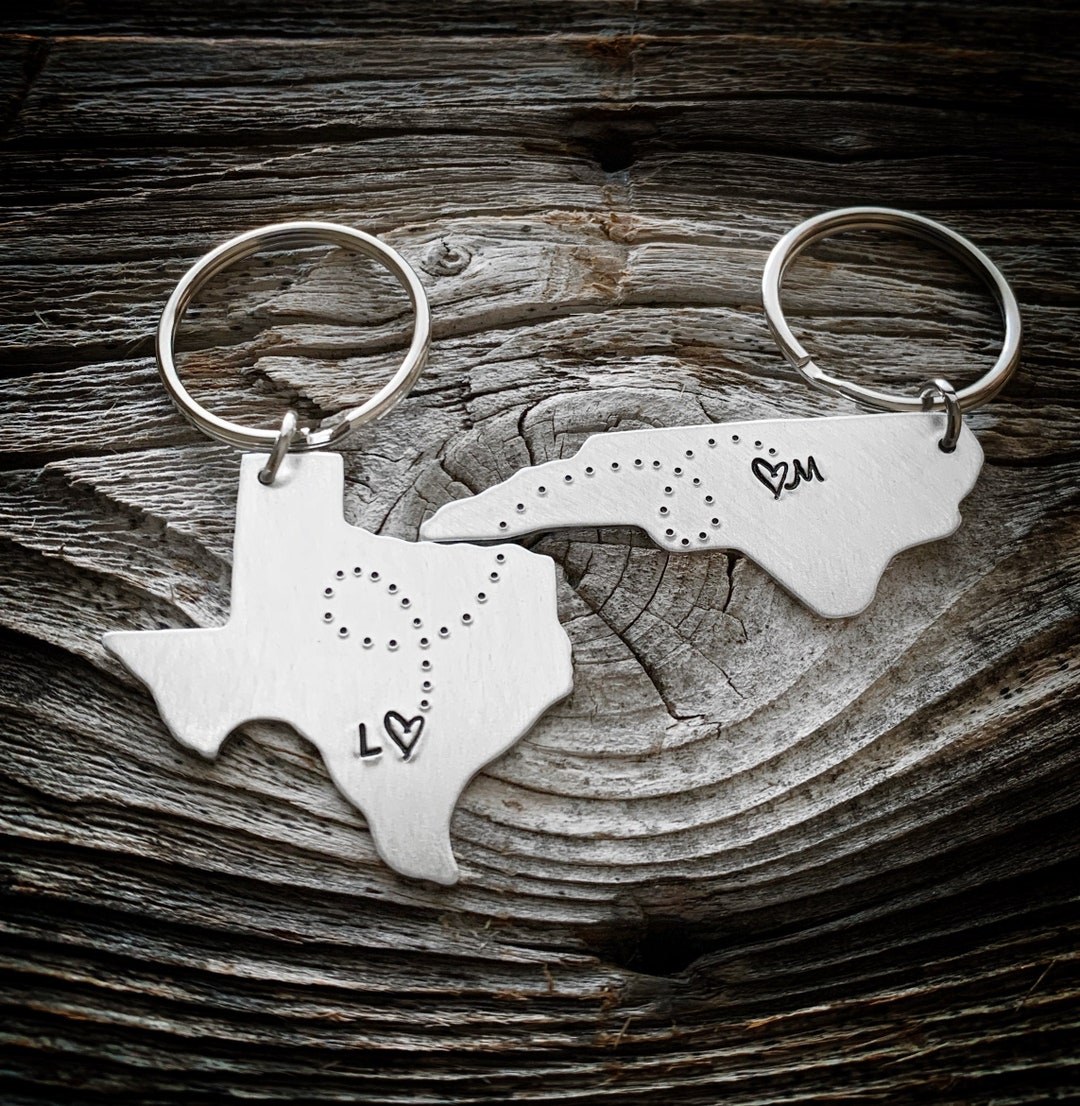 ANY State Custom Hand Stamped Texas Home Keychain Gift Long Distance ...