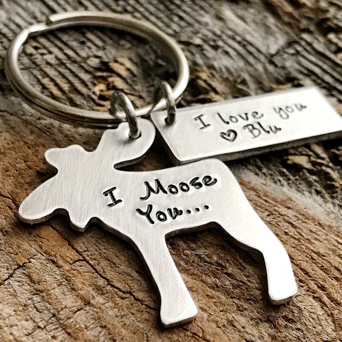 Hand Stamped Moose Keychain I Moose You I Miss You Keychain | Etsy