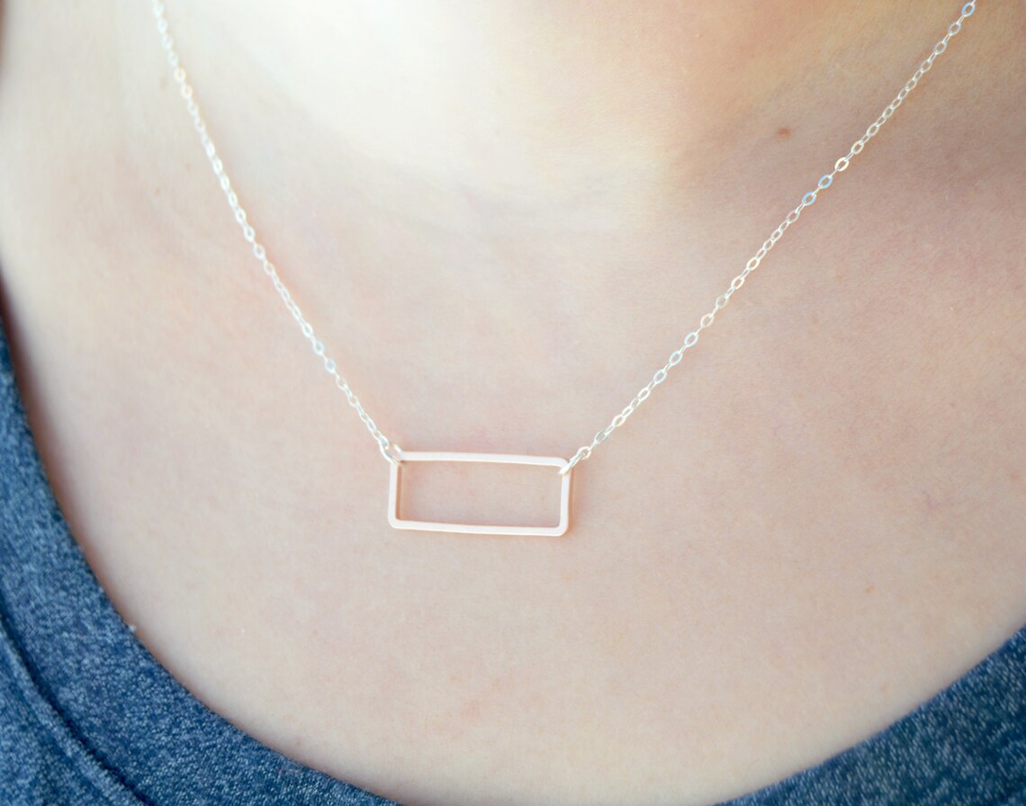 Rose Gold Wide Rectangle Connector Necklace on 18 Inch Sterling Silver ...