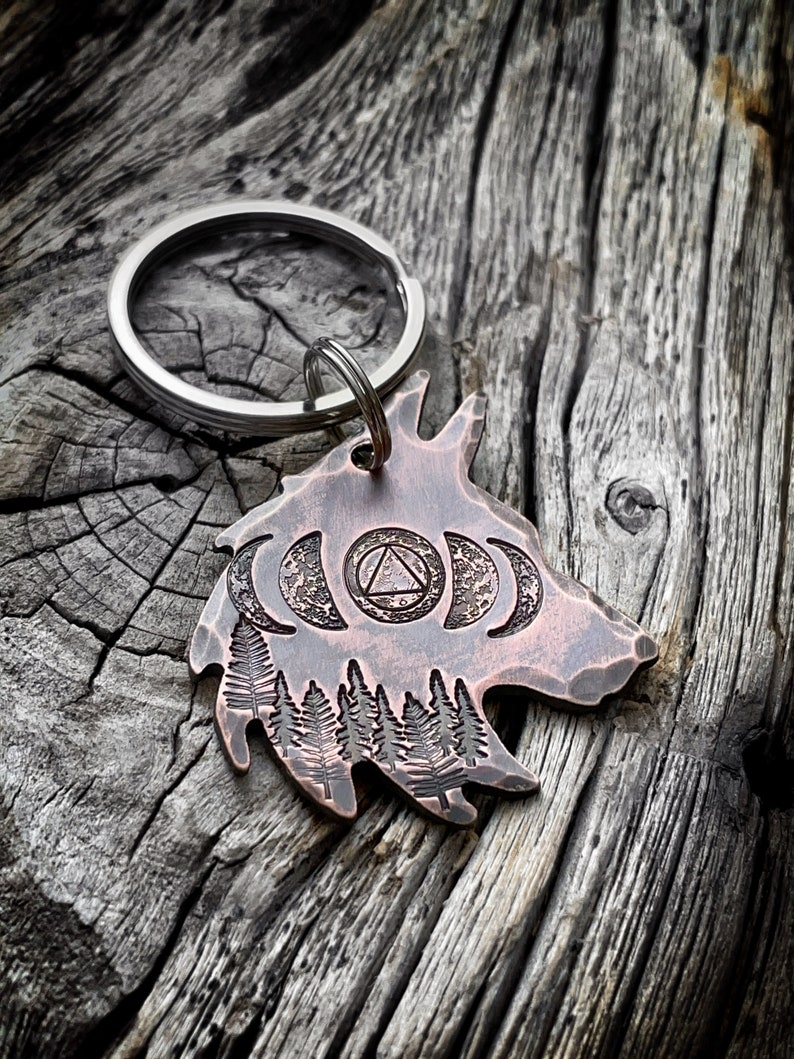 Copper Wolf Sobriety Keychain, Sobriety Token Sobriety Coin, Alcoholic ...