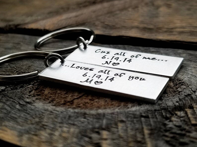 Personalized Tag Keychain All of Me Loves All of You Gift Set Girlfriend Gift Date Keychain Long ...