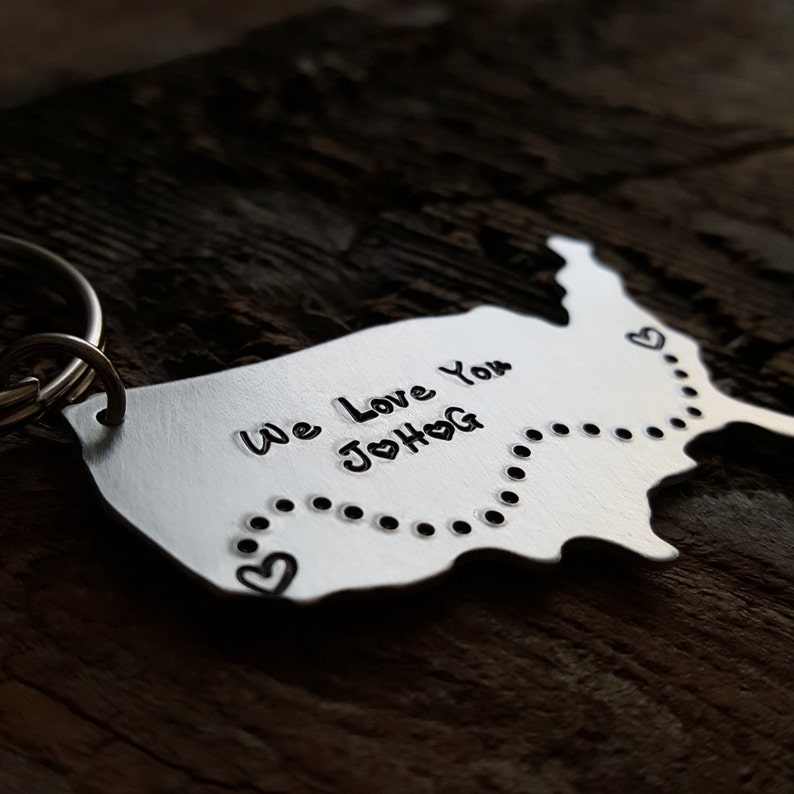 LARGE Personalized USA Keychain State Keychain Hand Stamped - Etsy