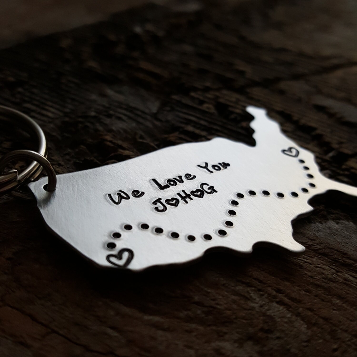 LARGE Personalized USA Keychain State Keychain Hand Stamped | Etsy