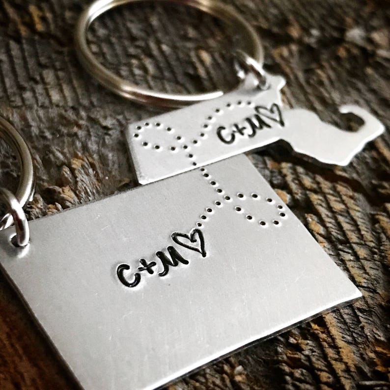 Hand Stamped Initial Keychain Set ANY 2 States Gift Set Long - Etsy