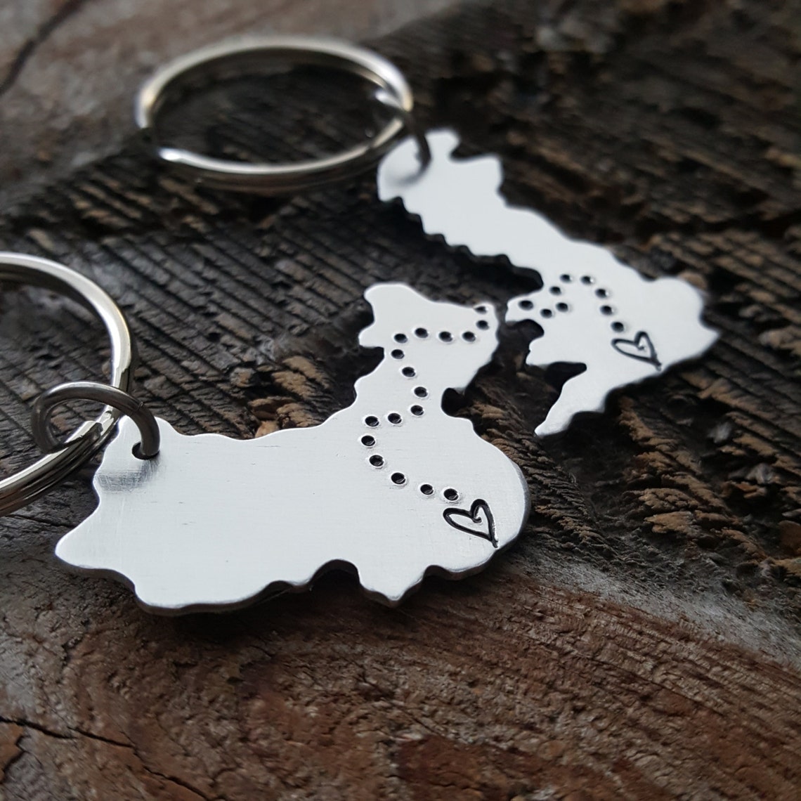 Custom Keychain Set ANY State Hand Stamped Gift Long Distance - Etsy