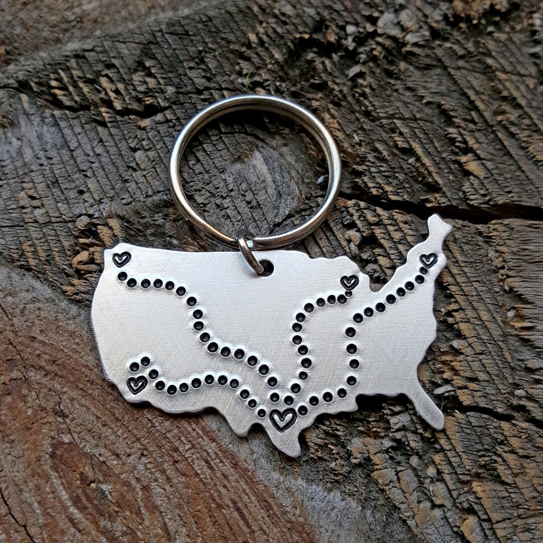 LARGE Custom USA State Keychain Any States US Hand Stamped Gift Long ...