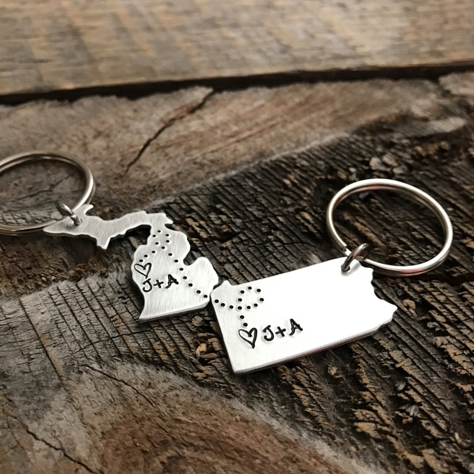 Personalized Initials Keychain ANY State Hand Stamped Keychain Gift ...