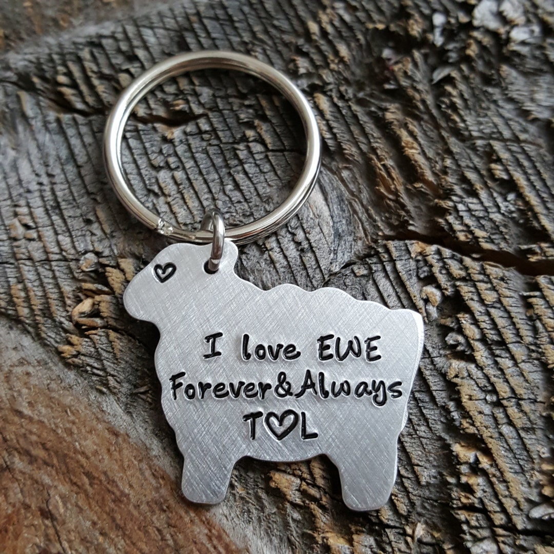Hand Stamped I Love Ewe Sheep Keychain Personalized Keychain - Etsy