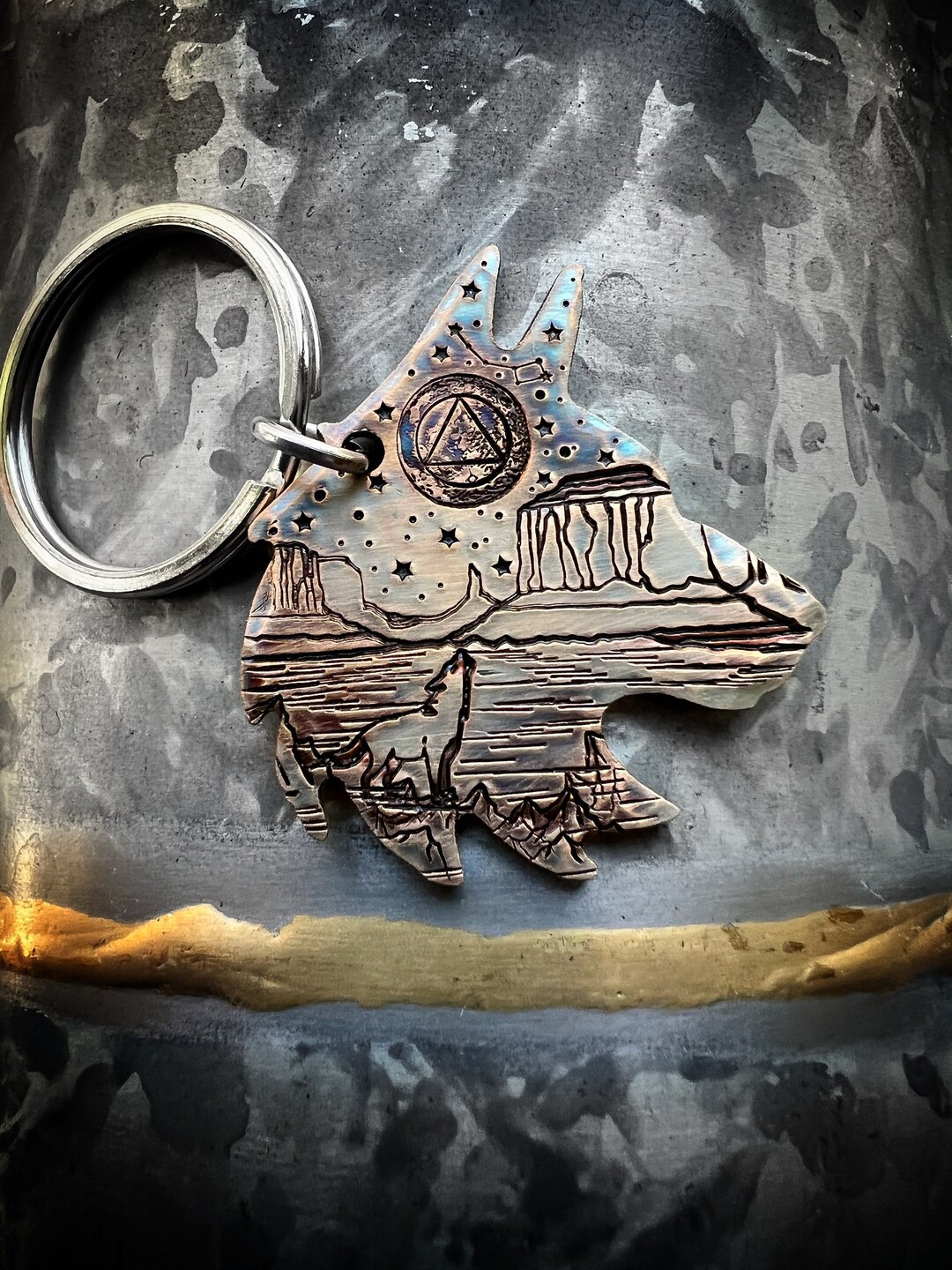 Antiqued Bronze Wolf Sobriety Keychain, Sobriety Token Sobriety Coin ...
