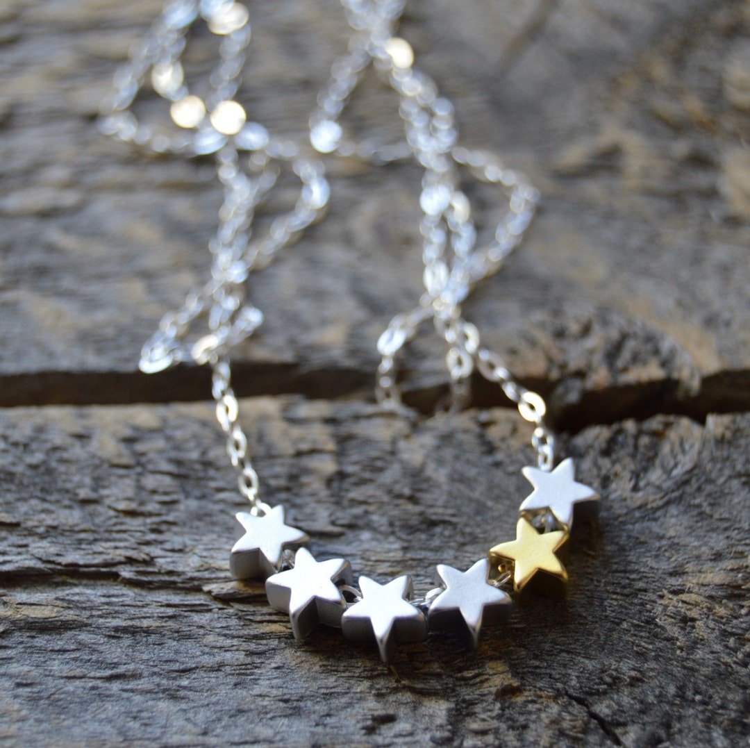 Silver and Gold Lucky Star Necklace on Sterling Silver Minimalist ...