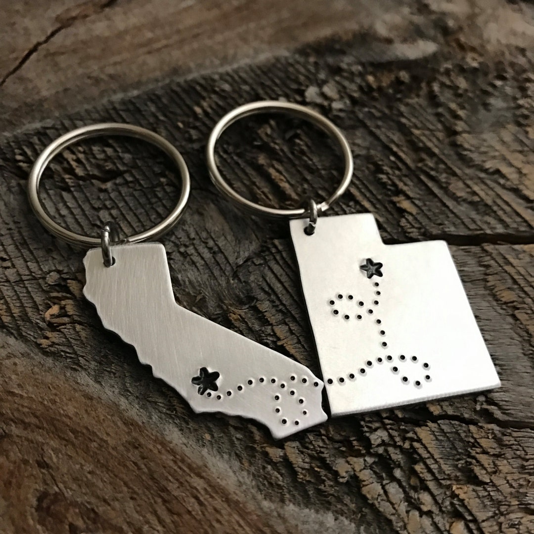 Custom States Keychain Set ANY State Hand Stamped Gift Long Distance ...