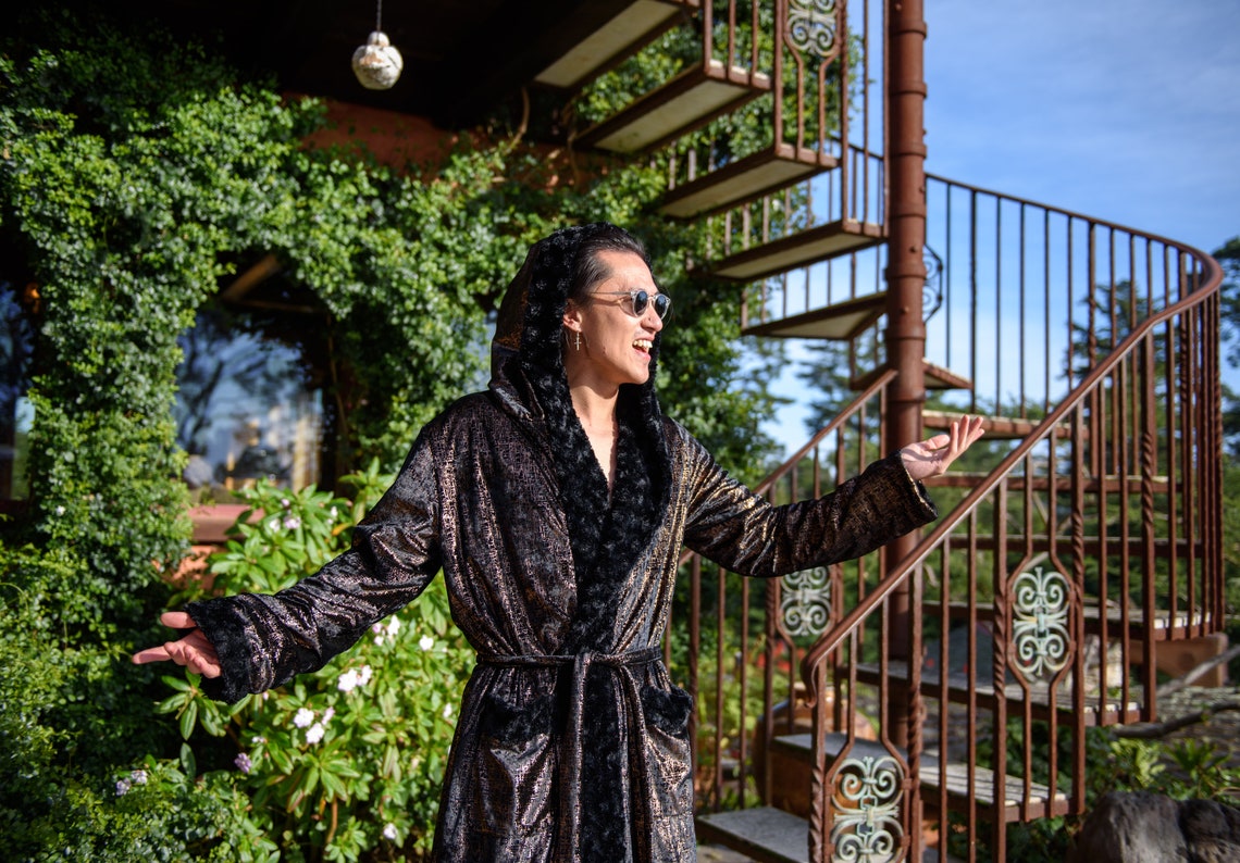 BOHO ROBE Mens Homewear Black Velvet With Gold Classy - Etsy