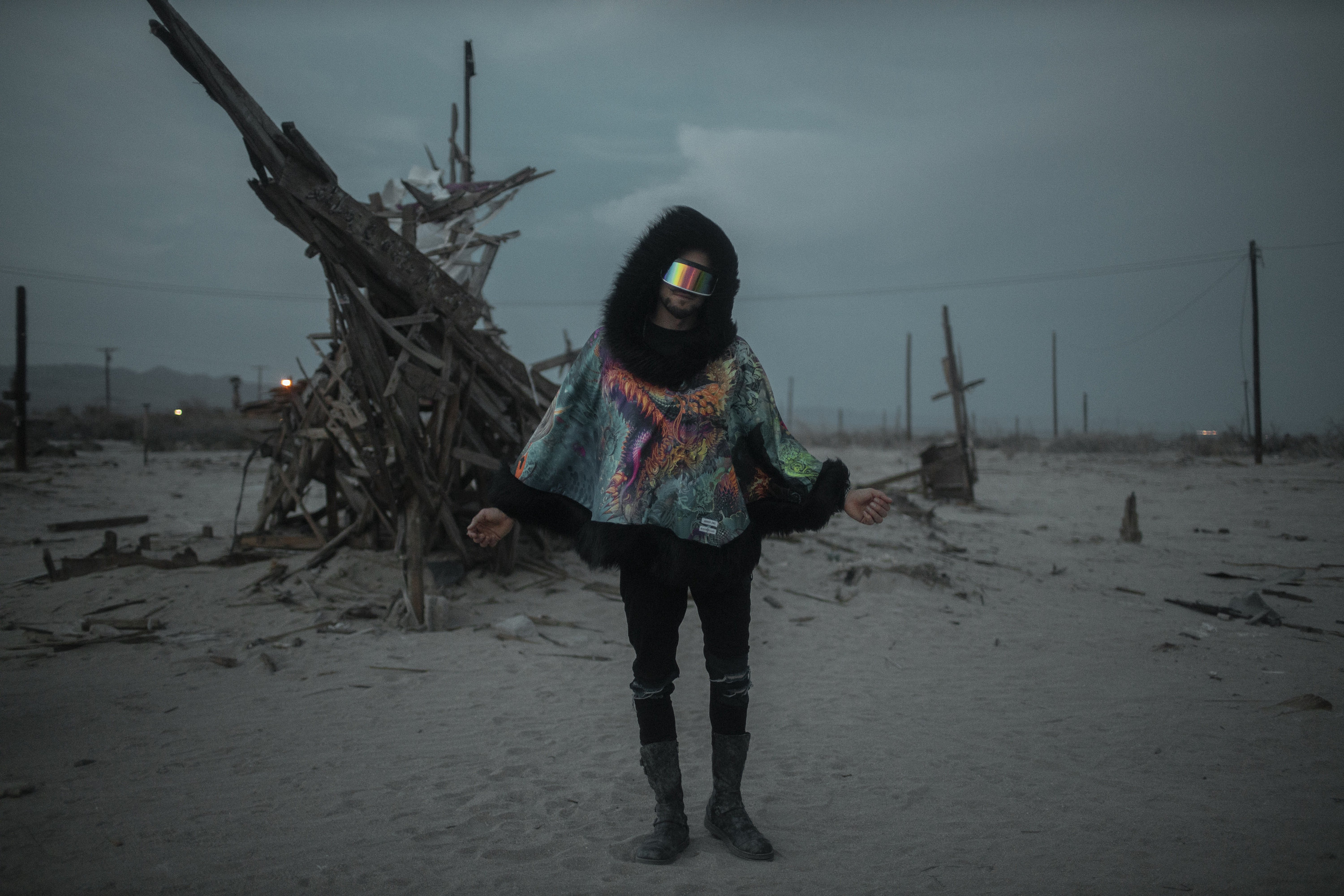 HUMMING DRAGON Faux Fur Poncho Android Jones Burning Man - Etsy