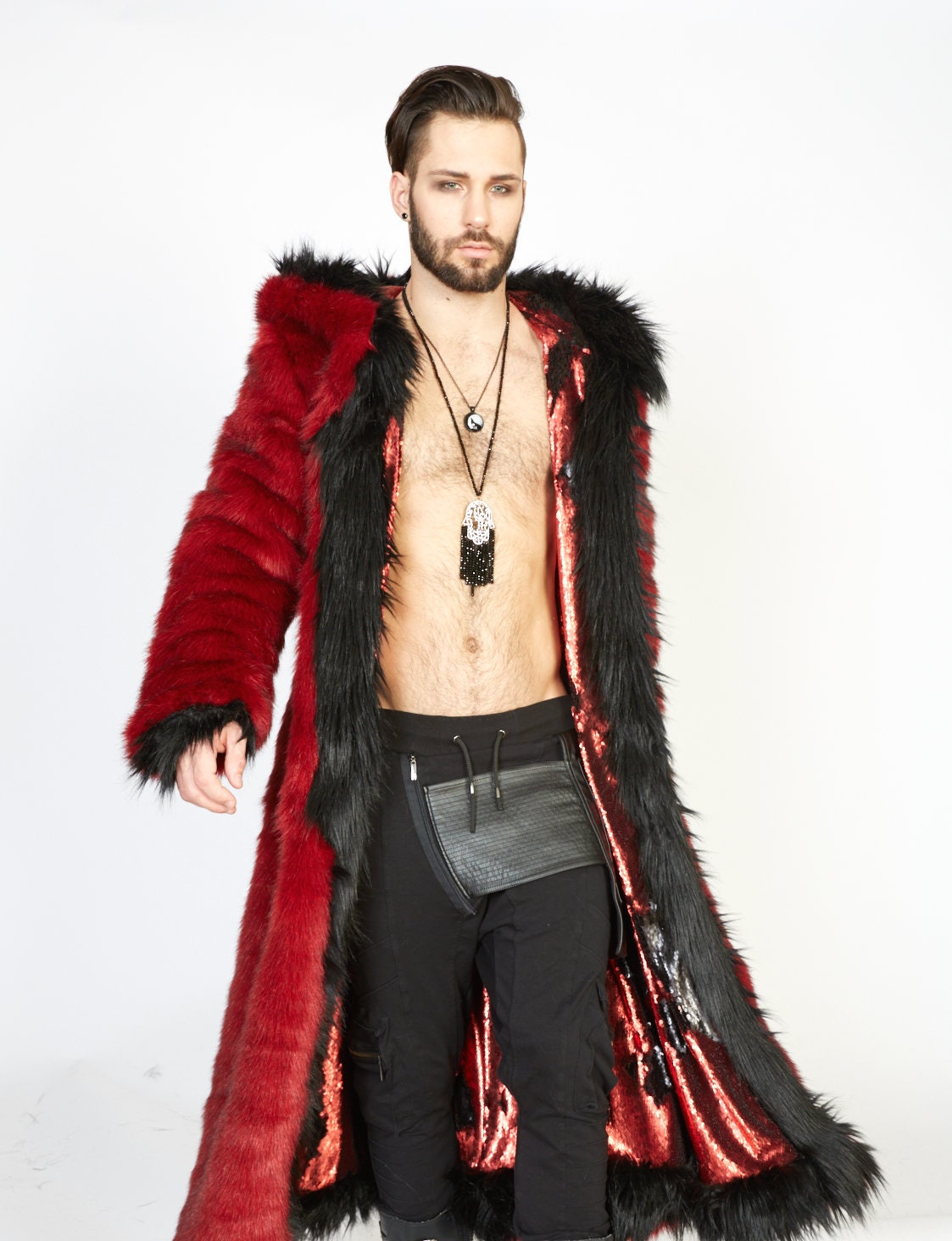 Red Dragon Fur Coat | Burning Man | Playa Jacket | Mens Costume | Faux ...