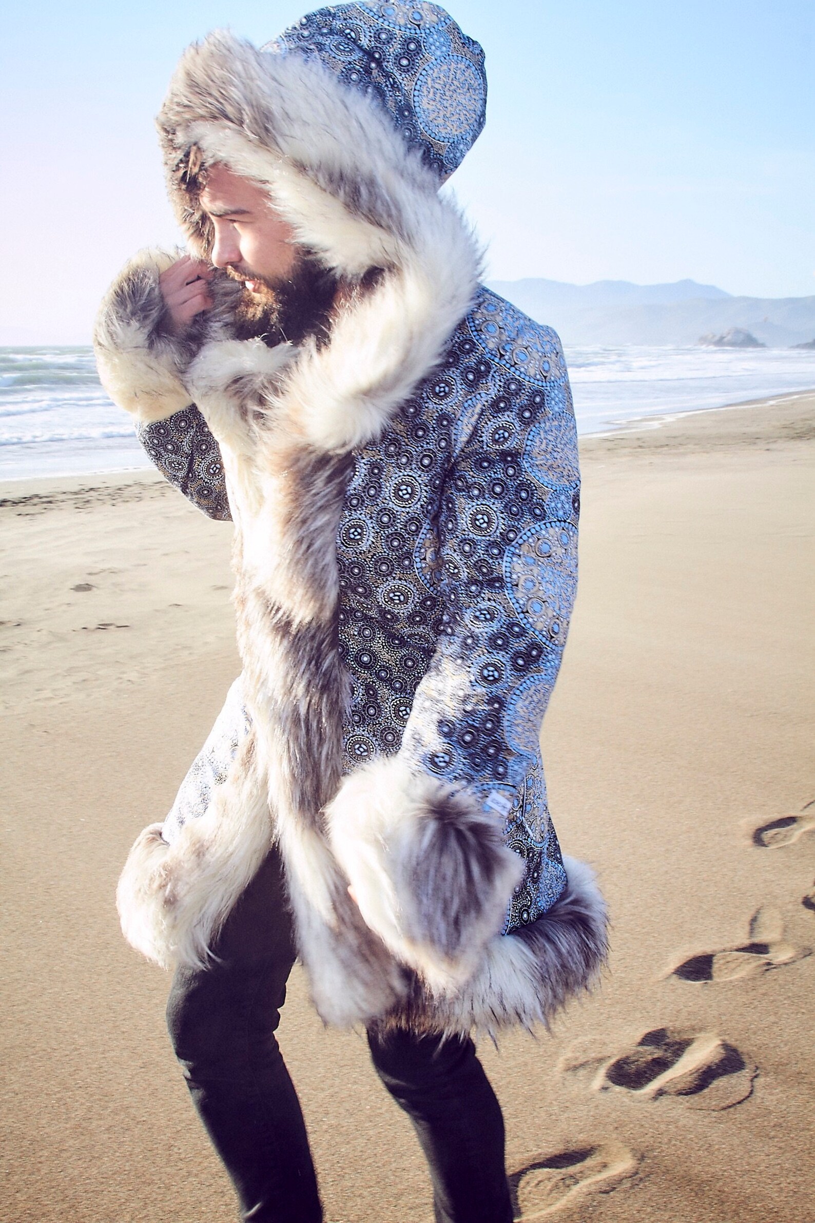 LORD OF WOLVES Faux Fur Coat for Burning Man | Playa Jacket | Mens ...