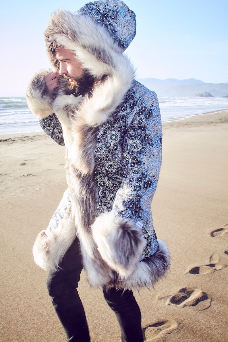 LORD OF WOLVES Faux Fur Coat for Burning Man | Playa Jacket | Mens ...