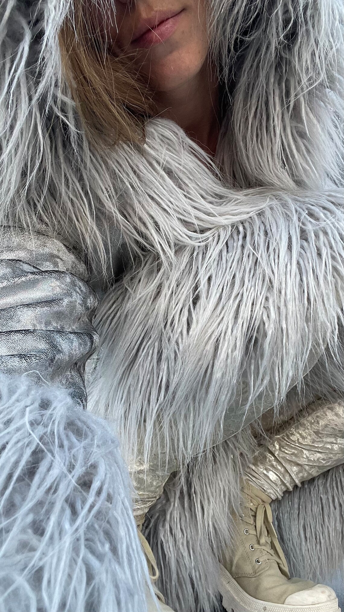 LUNA Faux Fur Coat With Dragon Scale Sequence | Burning Man | Playa ...