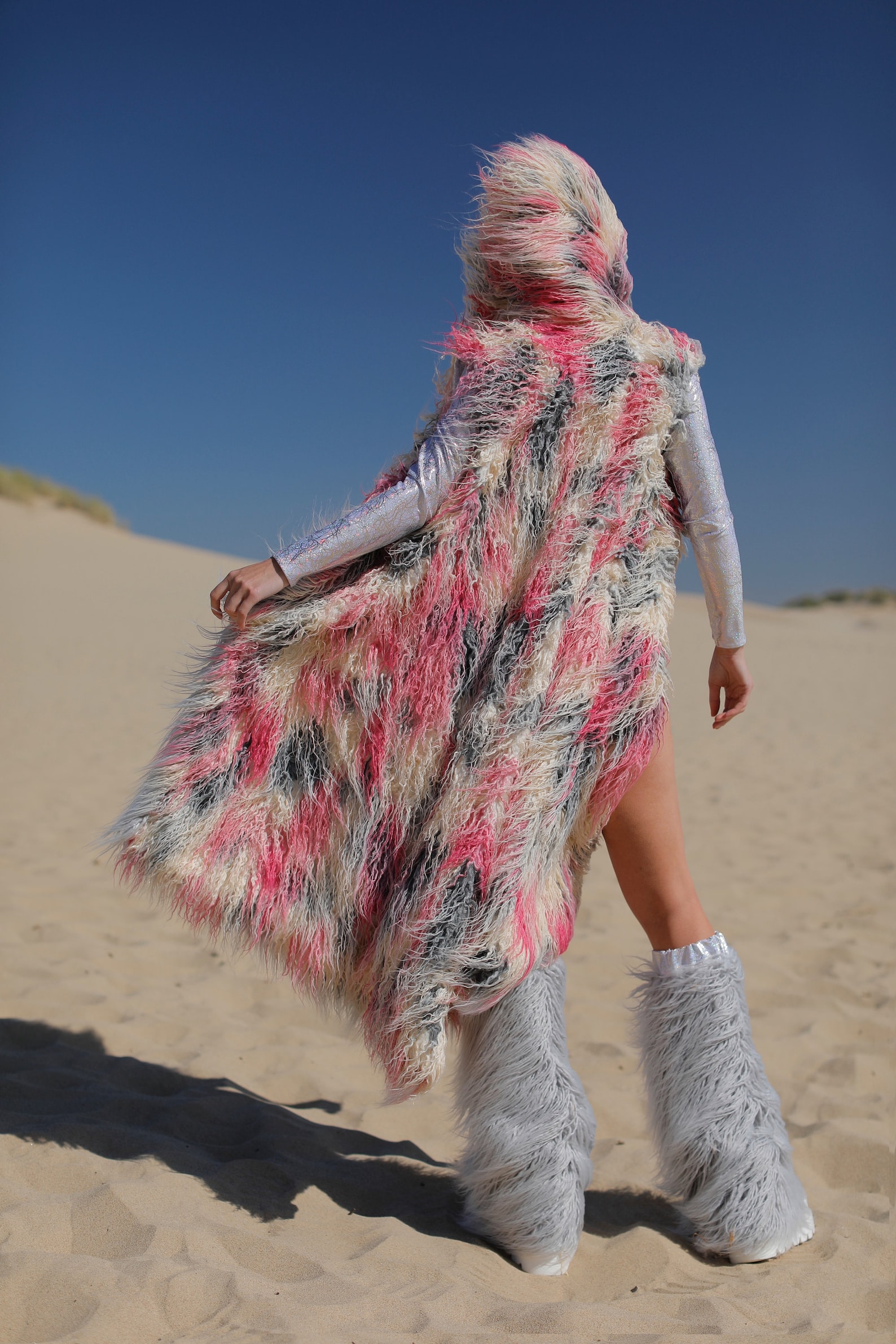 ATHENA Faux Fur Vest With Reversible Llama Fur | Holographic Spandex ...