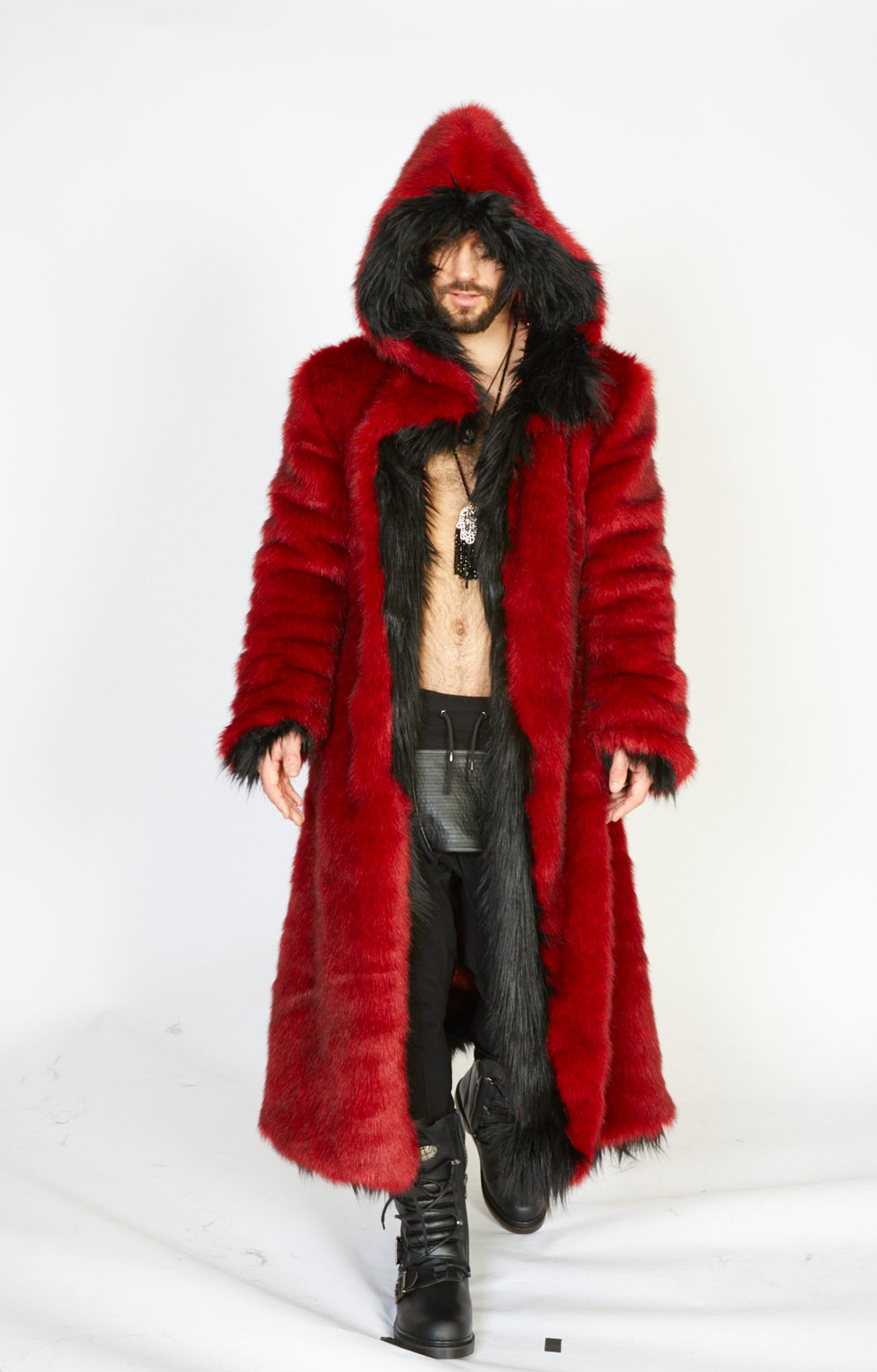 Red Dragon Sequin Faux Fur Coat | Burning Man Playa Jacket - Etsy