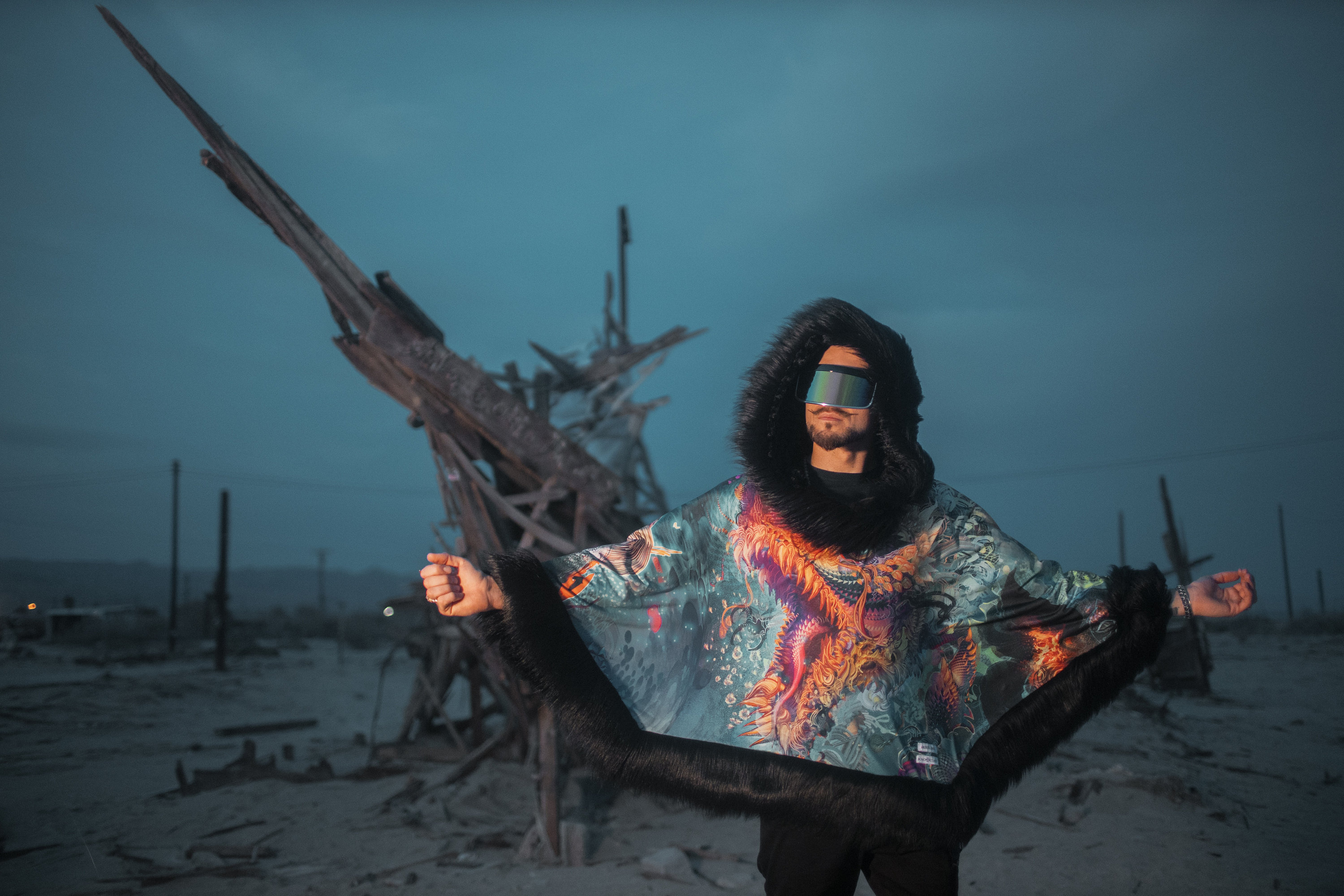 HUMMING DRAGON Faux Fur Poncho Android Jones Burning Man - Etsy